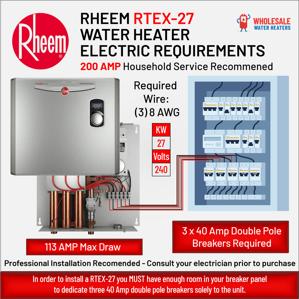 RHEEM RTEX-27 27kw 240v Tankless, Instant Electric Water Heater ...