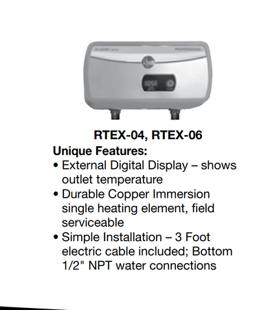 RHEEM RTEX-04 3.5kw 120v Tankless, Instant Electric Water Heater ...
